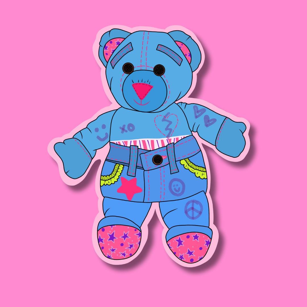 Doodle Bear Sticker, Waterproof & Digitally Illustrated Waterbottle ...