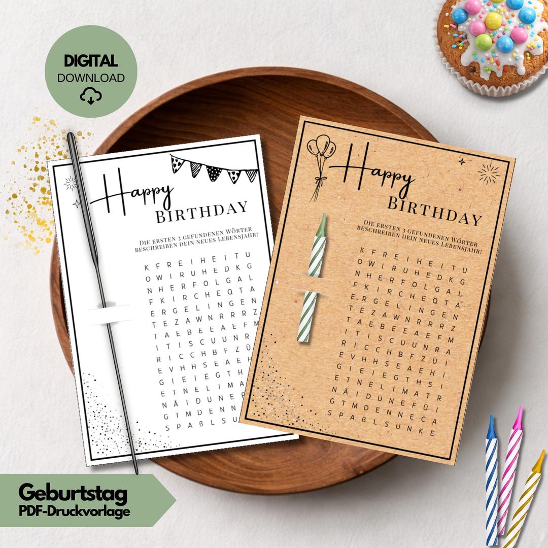 Birthday Card Word Search for a Specific Year of Life | Printable PDF ...