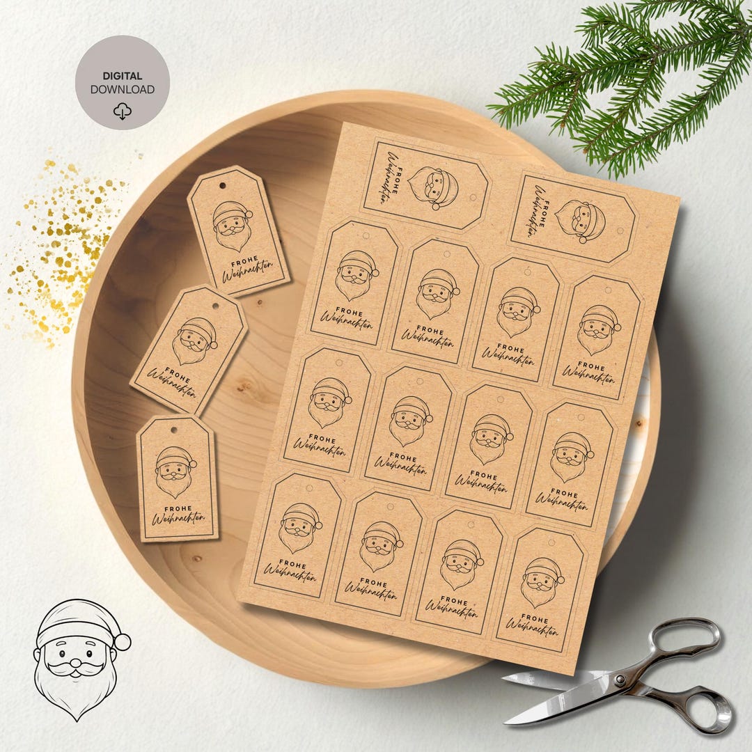 Christmas Labels | Santa Claus Gift Tags Printable PDF | Instant Print ...
