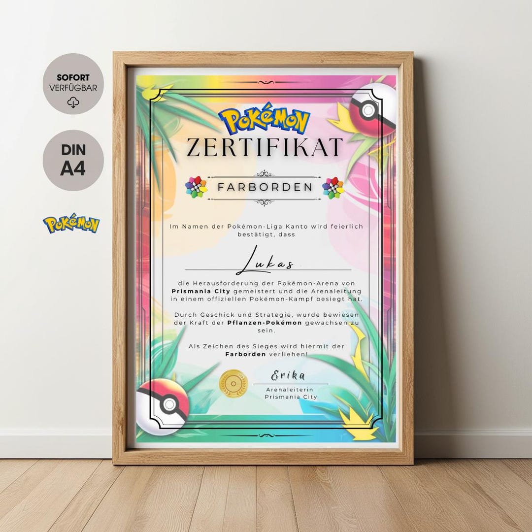 Certificate | Pokémon Badge Trainer Certificate | Gym Badge – Digital ...