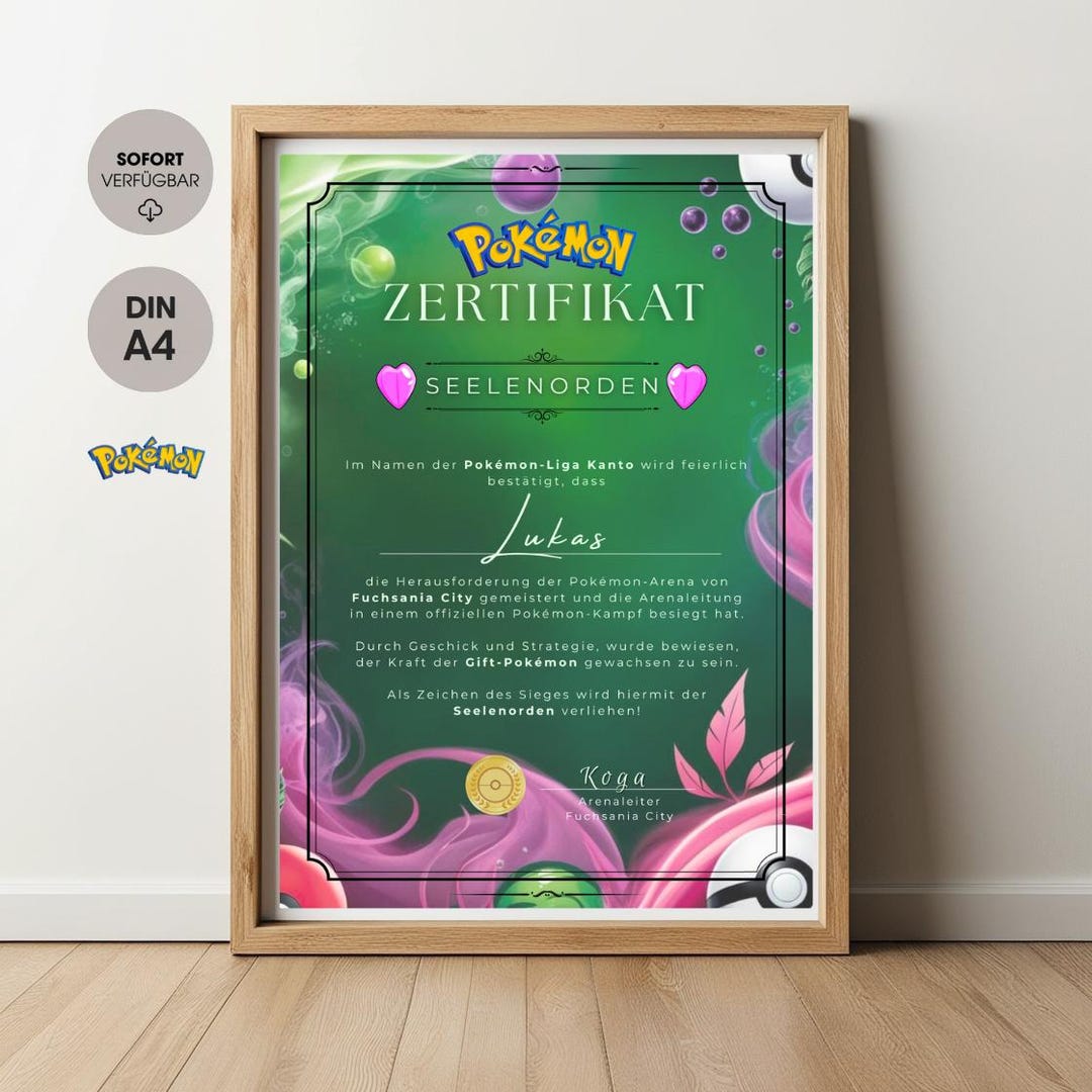 Certificate | Pokémon Soul Badge Trainer Certificate | Arena Badge ...