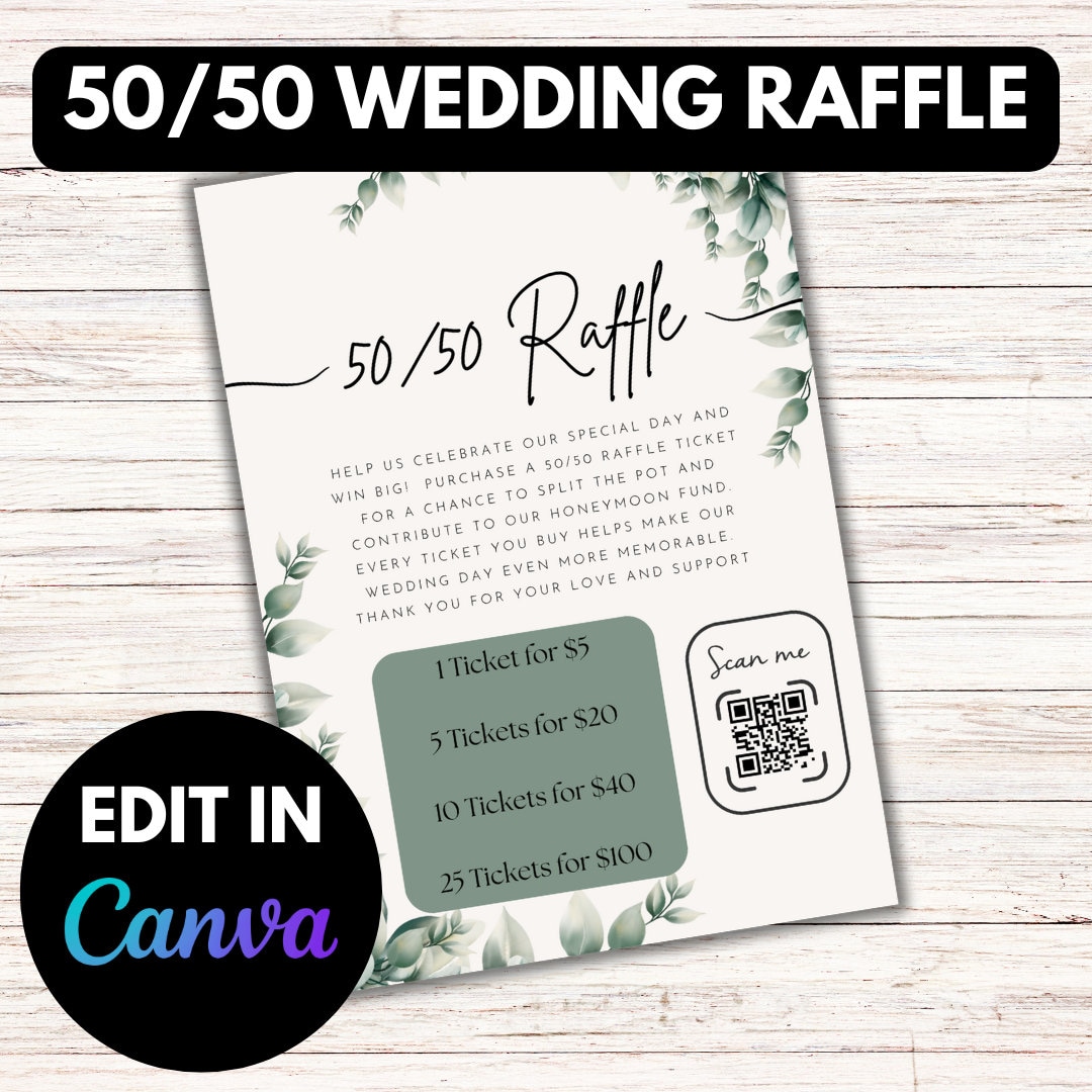 Elegant Wedding 50/50 Raffle Flyer: Editable Canva Template (PDF ...