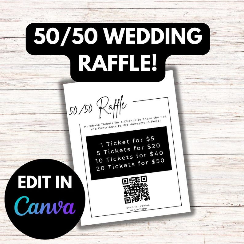 Elegant Wedding 50/50 Raffle Flyer: Editable Canva Template (PDF ...