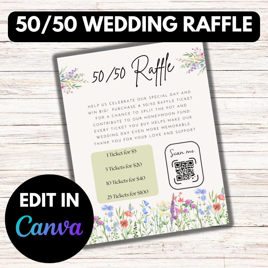 Editable Wedding 50/50 Raffle Canva Template | Wedding Canva Template ...