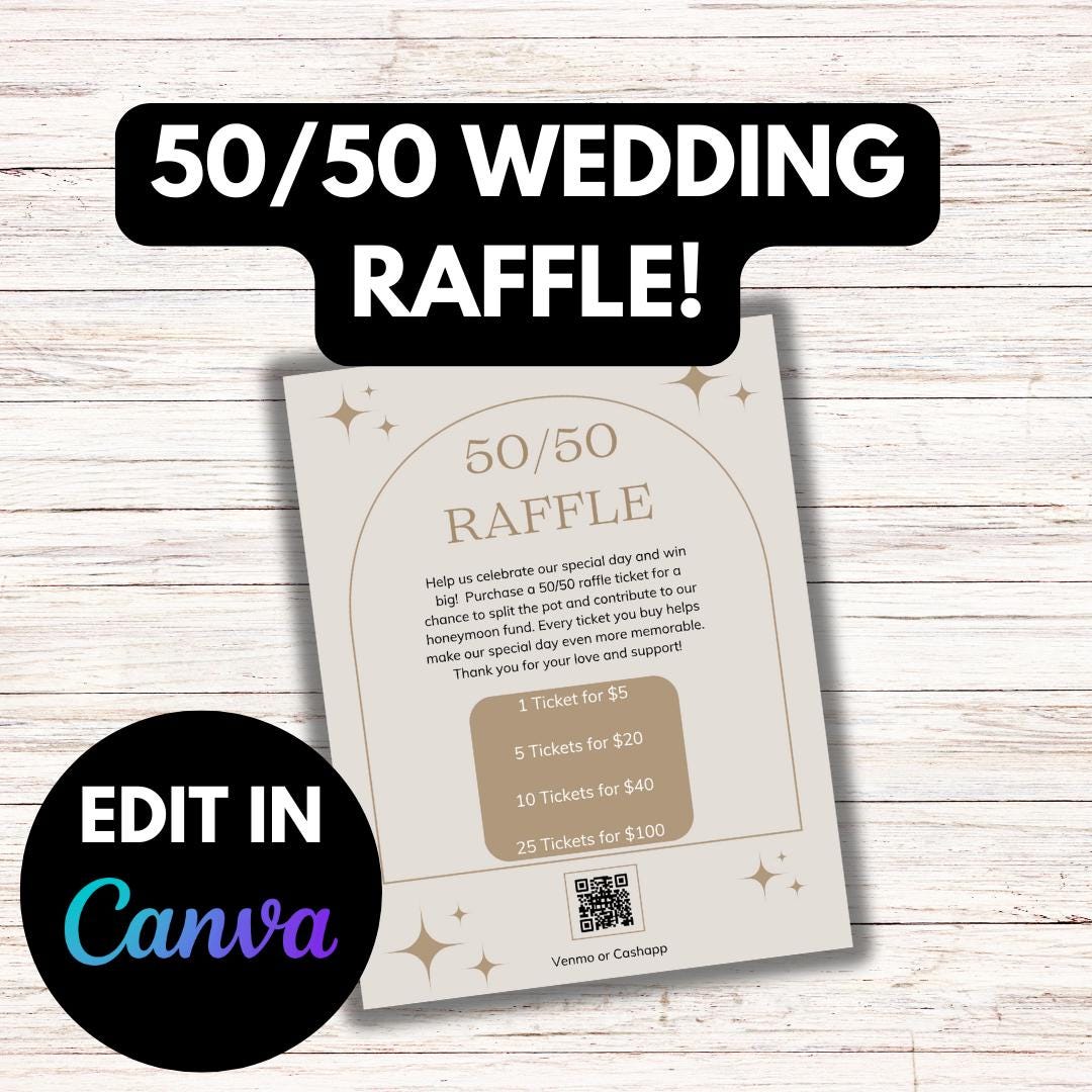 Editable Wedding 50/50 Raffle Canva Template | Wedding Canva Template ...