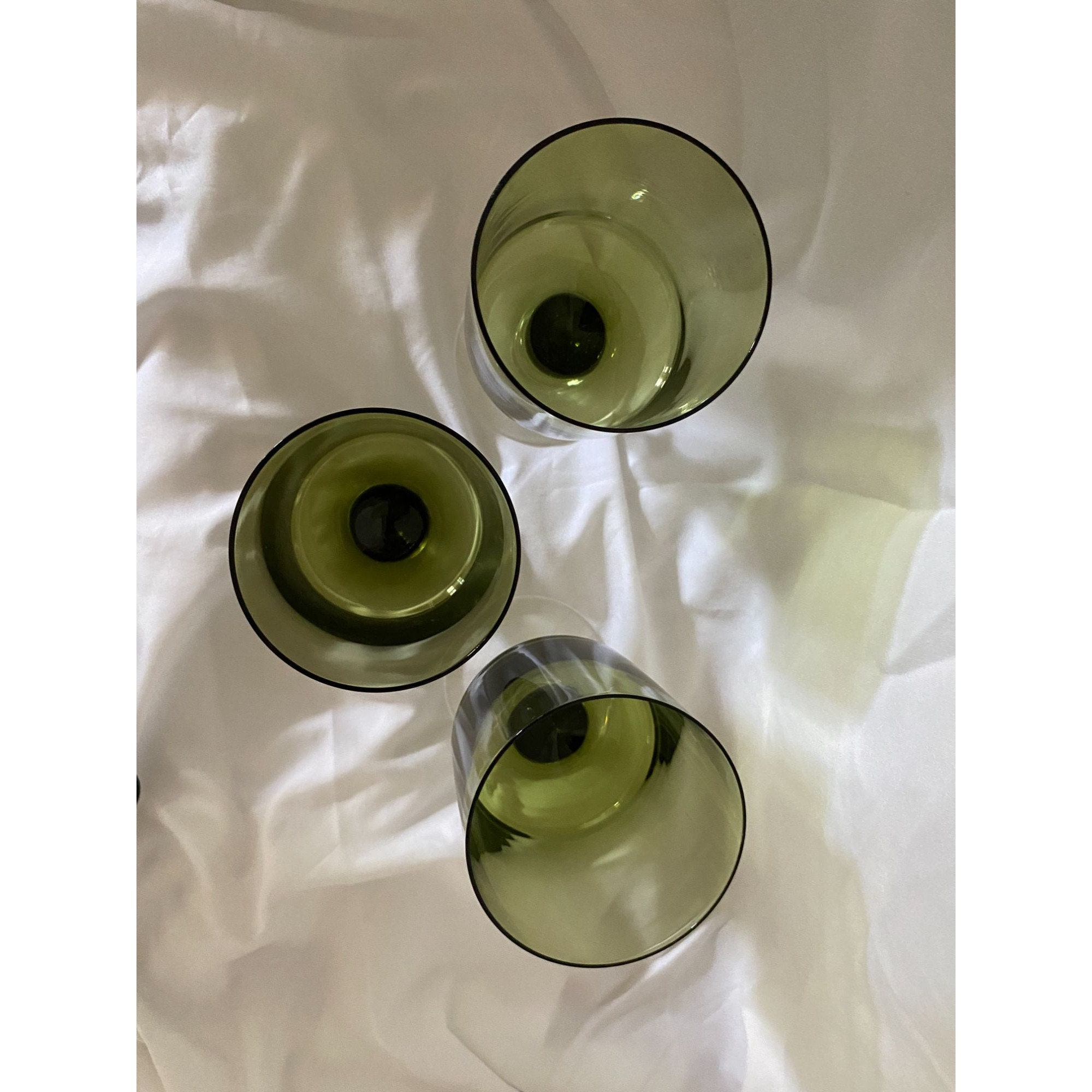 3 Vintage Sasaki Regency Olive Green Glasses 2-6 Water Goblets 1-5 5/8 ...