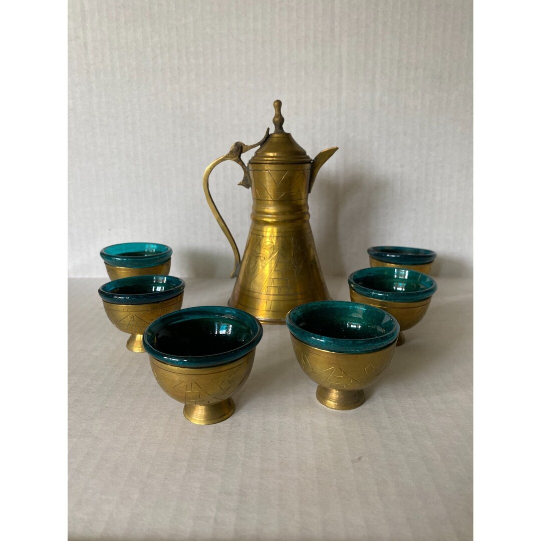 Middle Eastern Arabic Brass Dallah Coffee Set Coffee Pot 6 - Etsy