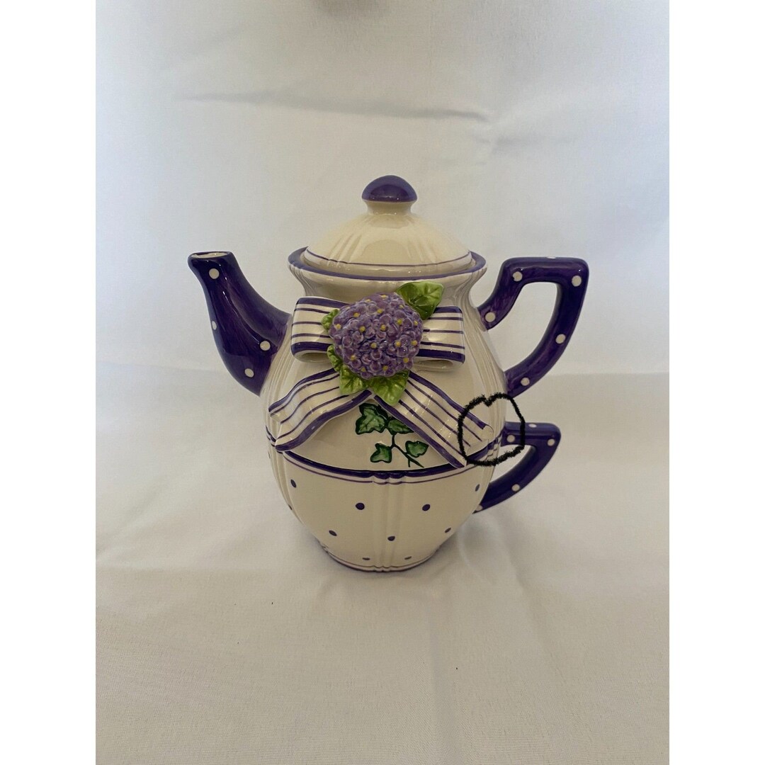 Bella Casa Purple White Stacking Teapot With Cup - Etsy