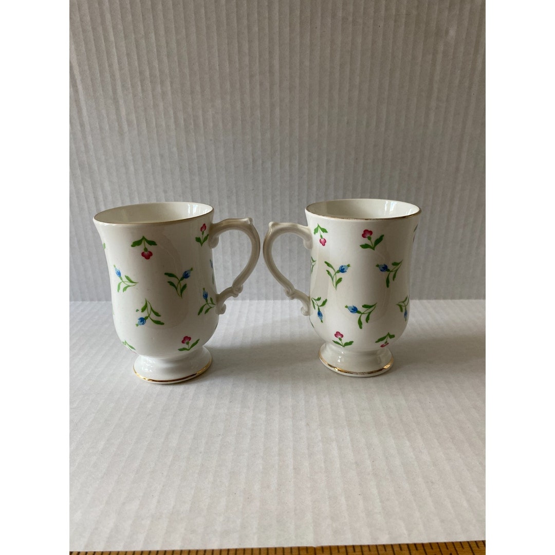 Pair of Royal Victoria Bone China Pedestal Mug Green Blue Pink - Etsy