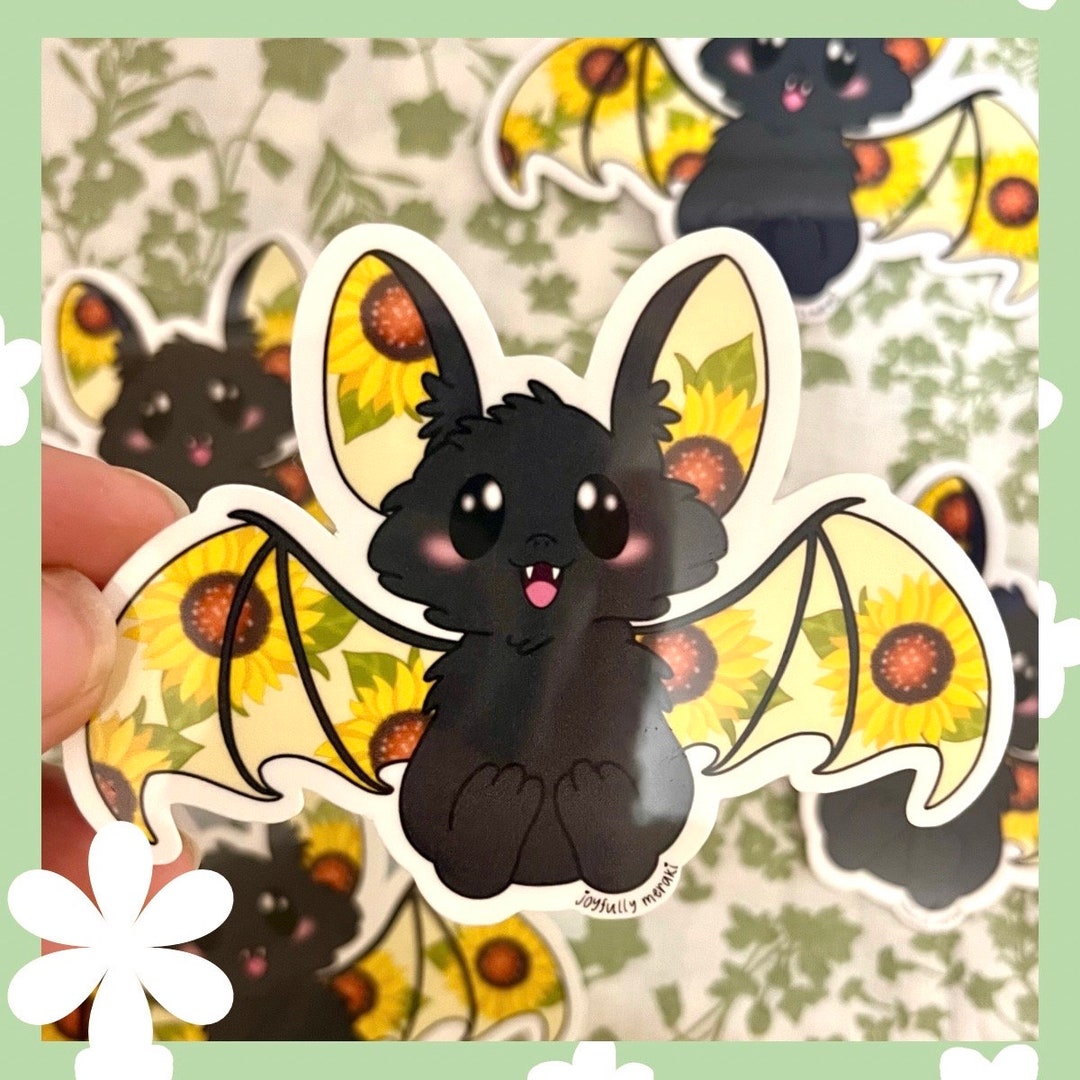 Black Sunflower Bat Vinyl Sticker, Water Bottle Sticker, Car Decal ...