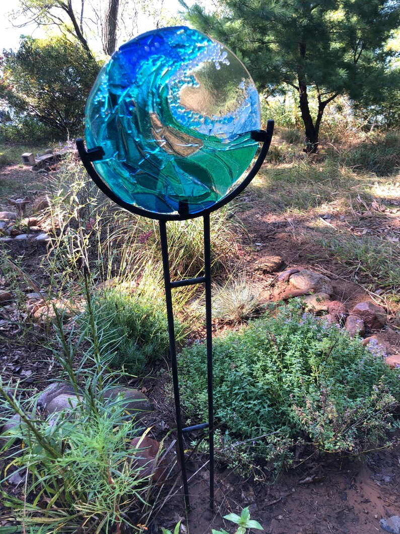 10 Fused Glass Wave Garden Stake stake Not Included - Etsy