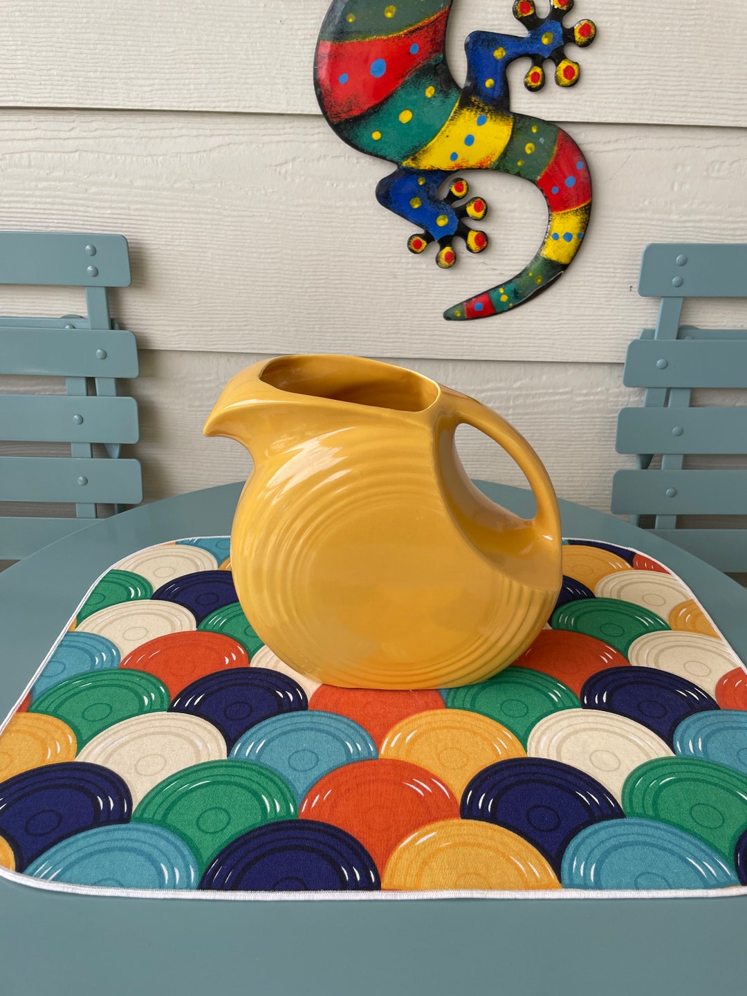 Vintage Fiesta (fiestaware) Disc Water Jug (pitcher) in Original YELLOW ...