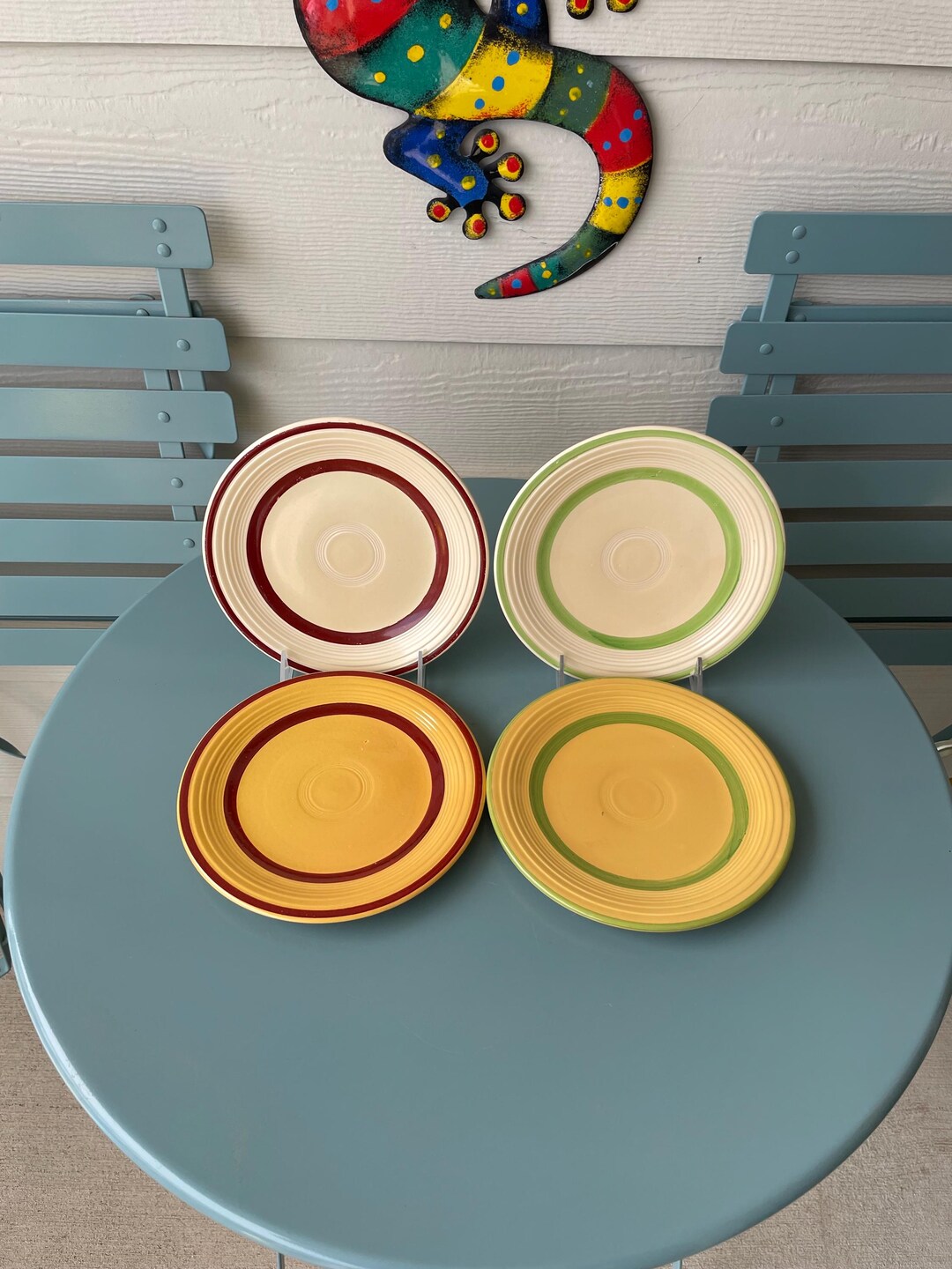 Vintage Fiesta (fiestaware) 7" Sears Cake Plate With Green Stripes ...