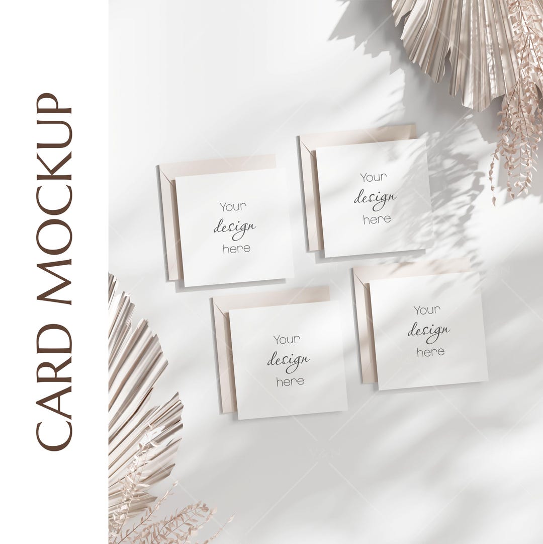 Four Square Card Mockup, Paper Mockup, Invitation Mockup, Greeting Card ...