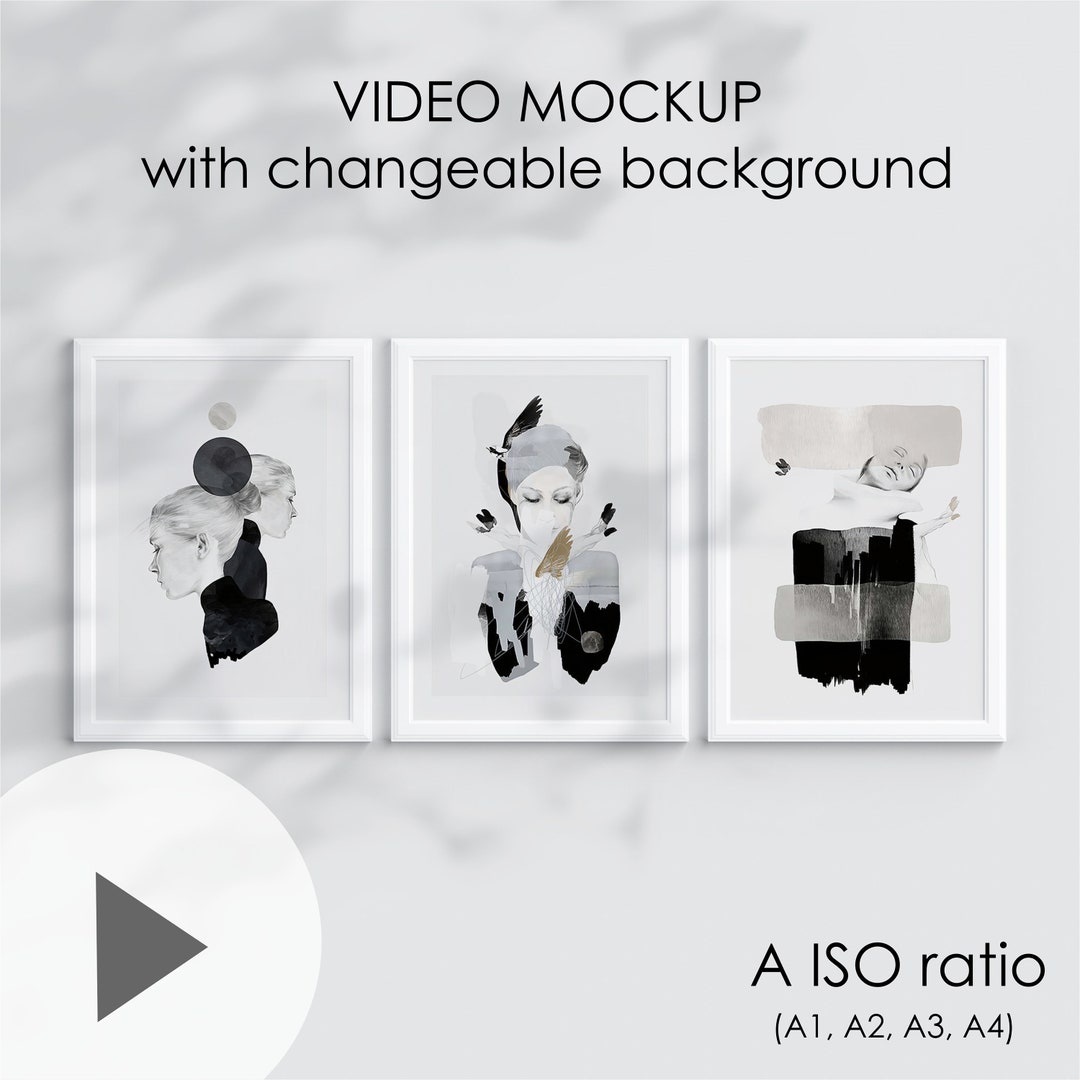 Video Frame Mockup, Three Posters Mockup, Motion Mockup Photoshop ...
