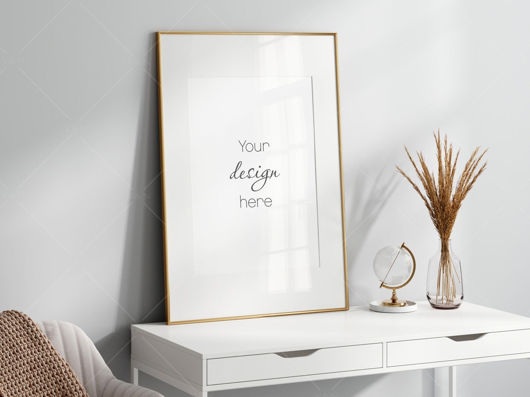 Frame Mockup in Work Space Interior, Office Frame Mockup, Poster Mockup ...
