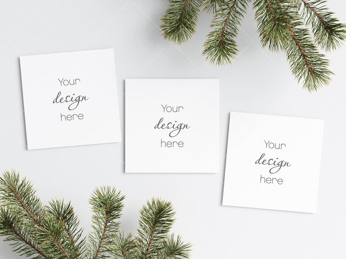 Three Square Christmas Cards Mockup Mockup Christmas Card | Etsy