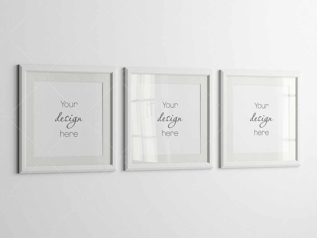 Three White Frames Mockup, Three Square Posters Mockup, Photo Frame ...