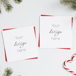 Two Square Christmas Cards Mockup, Mockup Christmas Card, Invitation ...