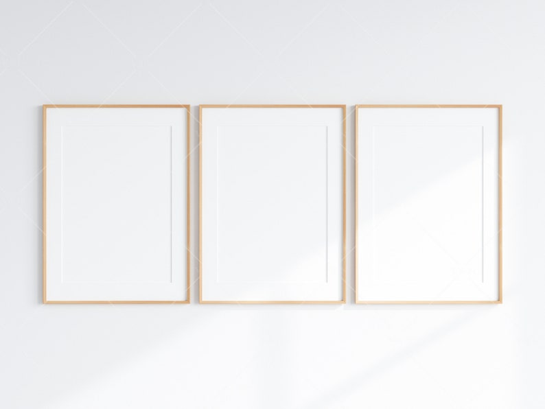 3 Minimalist Frames Mockup, Three Vertical Wooden Frames Mockup, Poster ...
