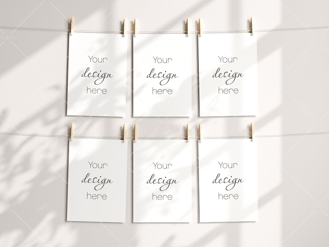 Six Papers Mockup, Poster Mockup, Mockup Print, Pegs and Paper, Art ...