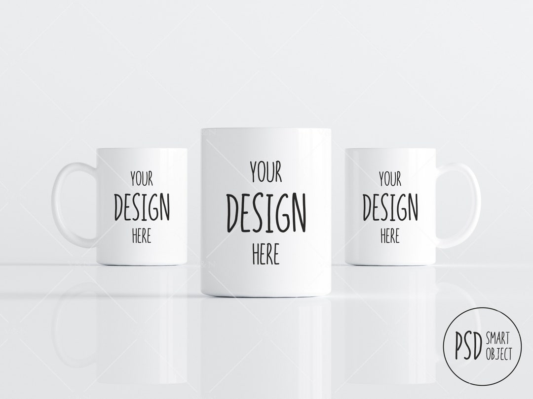 3 Mugs Mockup, Coffee Cups Mockup, Three White Mugs Mockup, PSD JPG ...