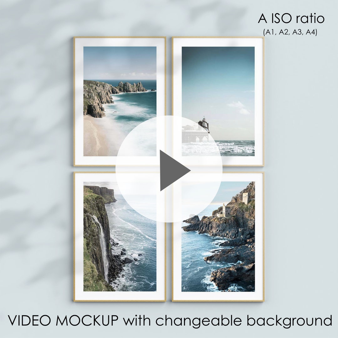 Video Frame Mockup, Four Posters Mockup, Motion Mockup Photoshop ...