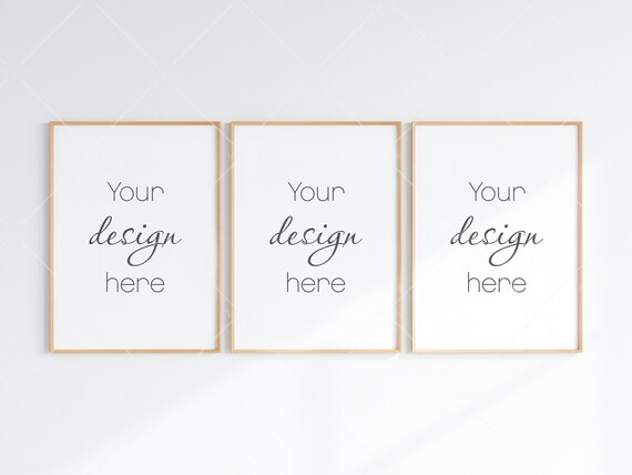 3 Minimalist Frames Mockup Three Vertical Wooden Frames | Etsy