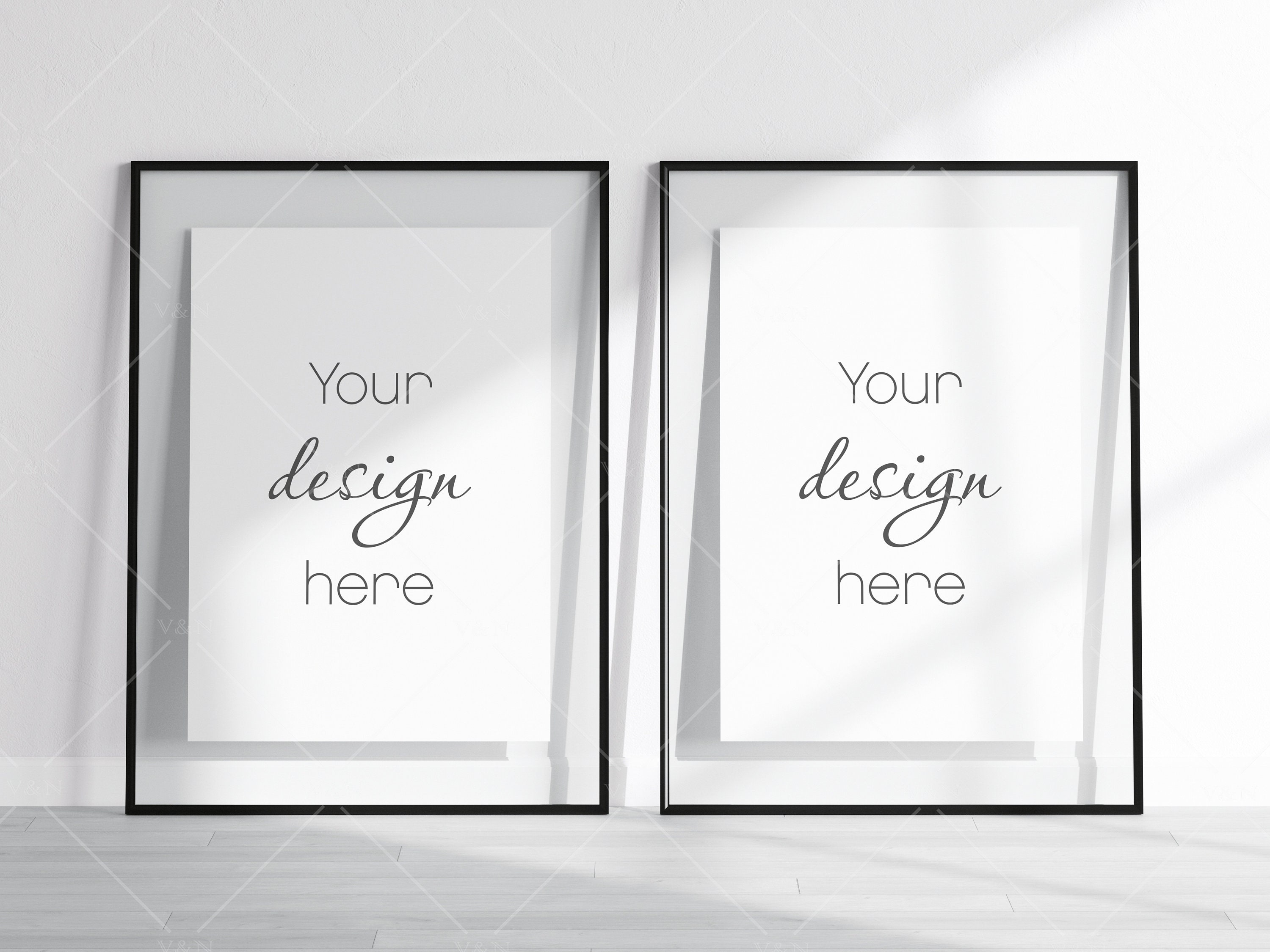 2 Minimalist Frames Mockup Two Vertical Black Frames Mockup | Etsy