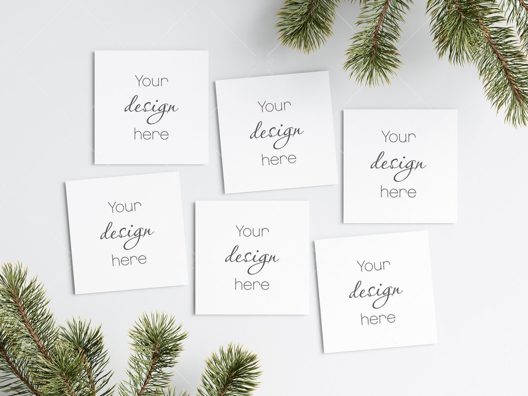 Six Square Christmas Cards Mockup, Mockup Christmas Card, Invitation ...