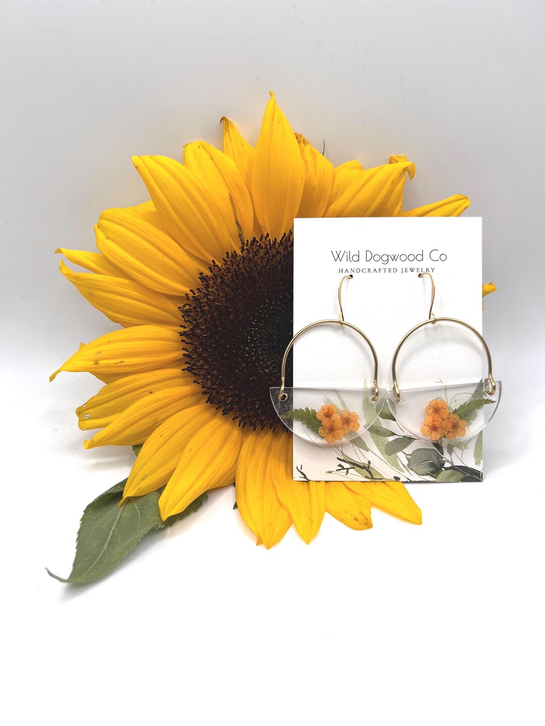 Arched Brass Connector Earrings: Real Pressed Orange Flower Jewelry - Etsy