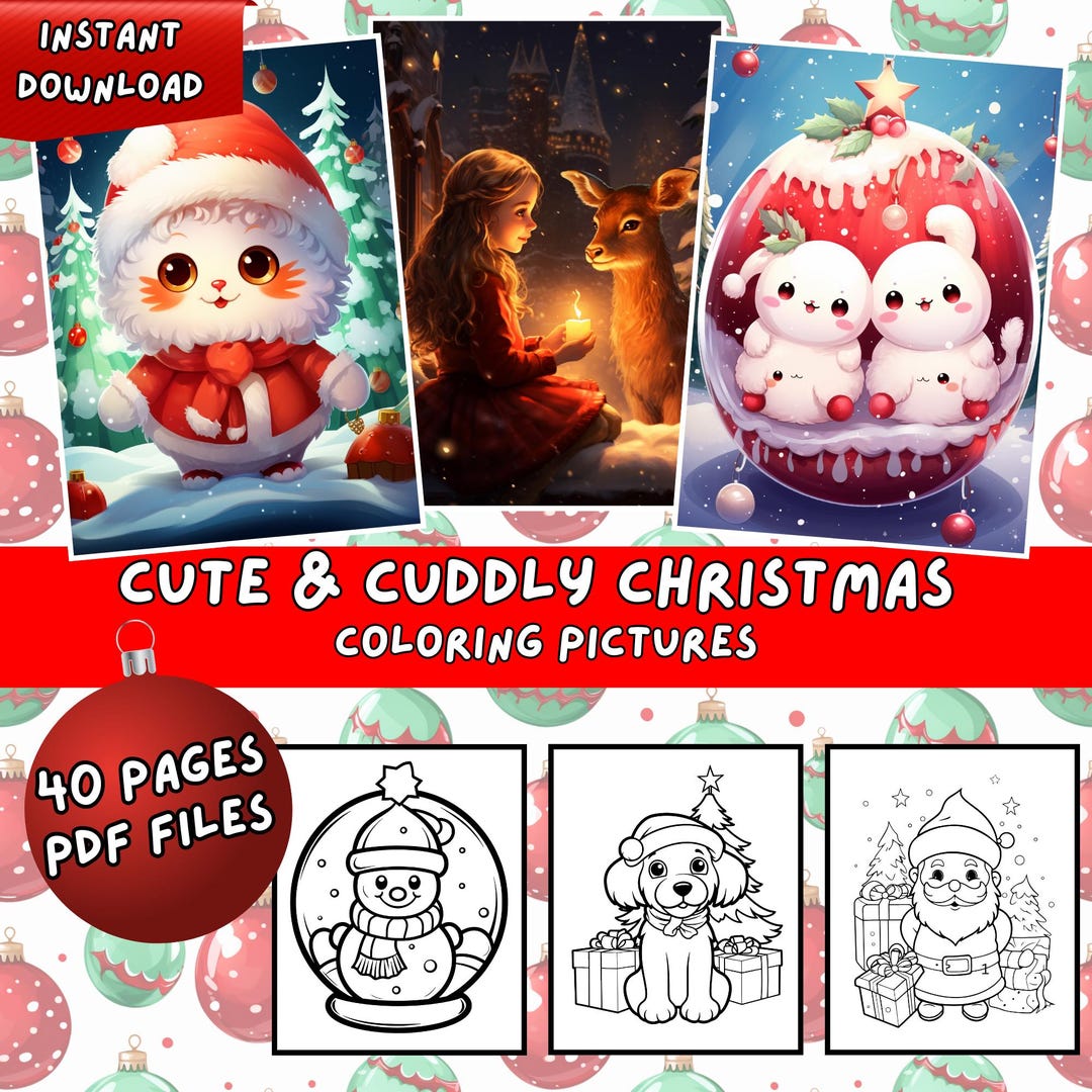 Cute & Cuddly Christmas Coloring Book Bundle – 40 Pages of Fun Holiday ...