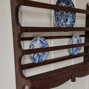 Antique Oak Hanging Plate Rack Wall Shelves 1880s Plate Rack Wall ...