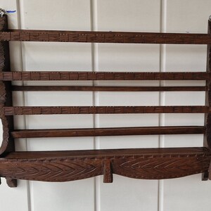 Antique Oak Hanging Plate Rack Wall Shelves 1880s Plate Rack Wall ...