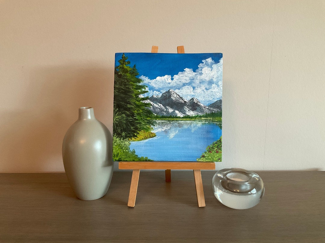 Bob Ross Style Acrylic Painting Landscape With Mountains and Water ...