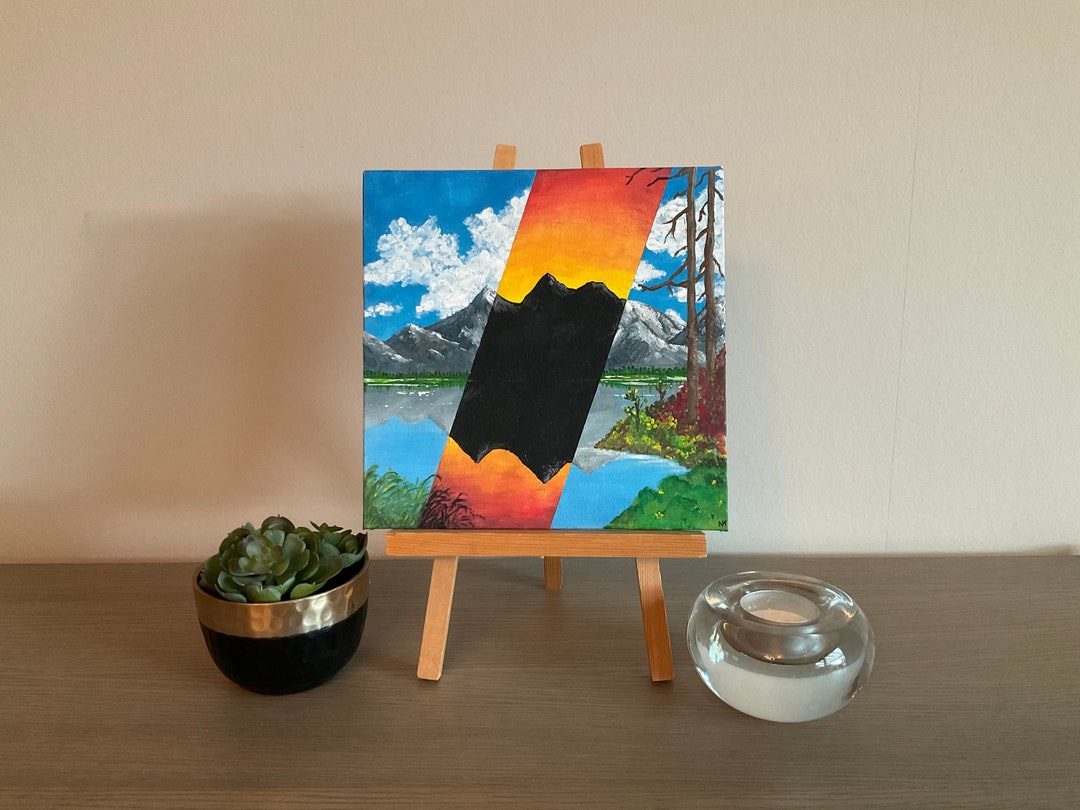 Bob Ross Style Acrylic Painting | Landscape With Mountains and Water ...