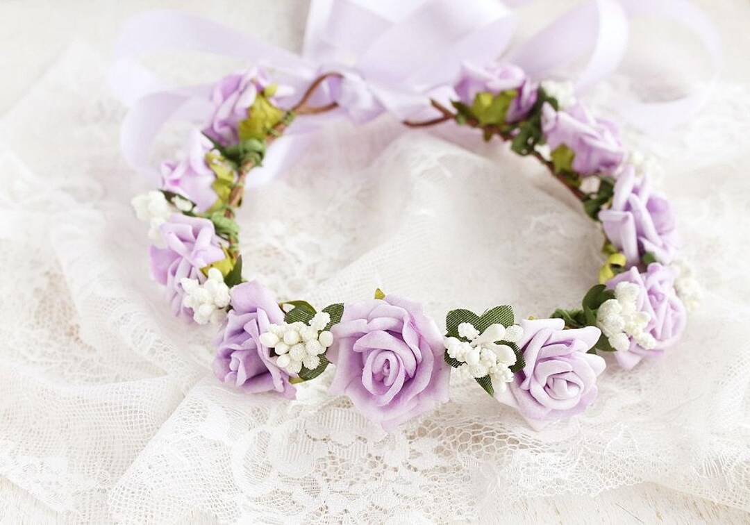 Lilac Rose Crown, Flower Girl Halo, Toddler Crown, Boho Rose Crown ...