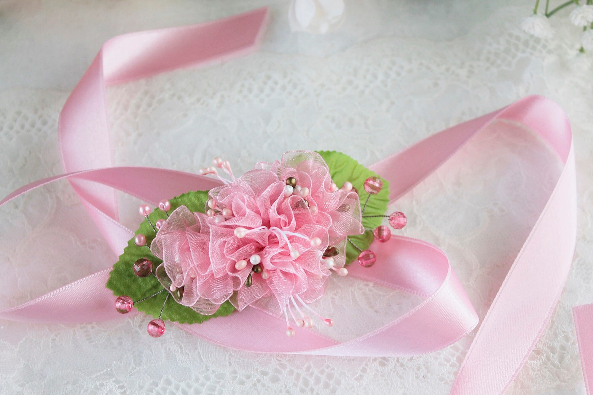 Cherry Blossom Wrist Corsage Pink Flower Bracelet Spring - Etsy