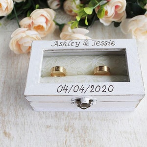 White Beach Ring Box, Nautical Wedding Ring Bearer, Glass Cover Box ...