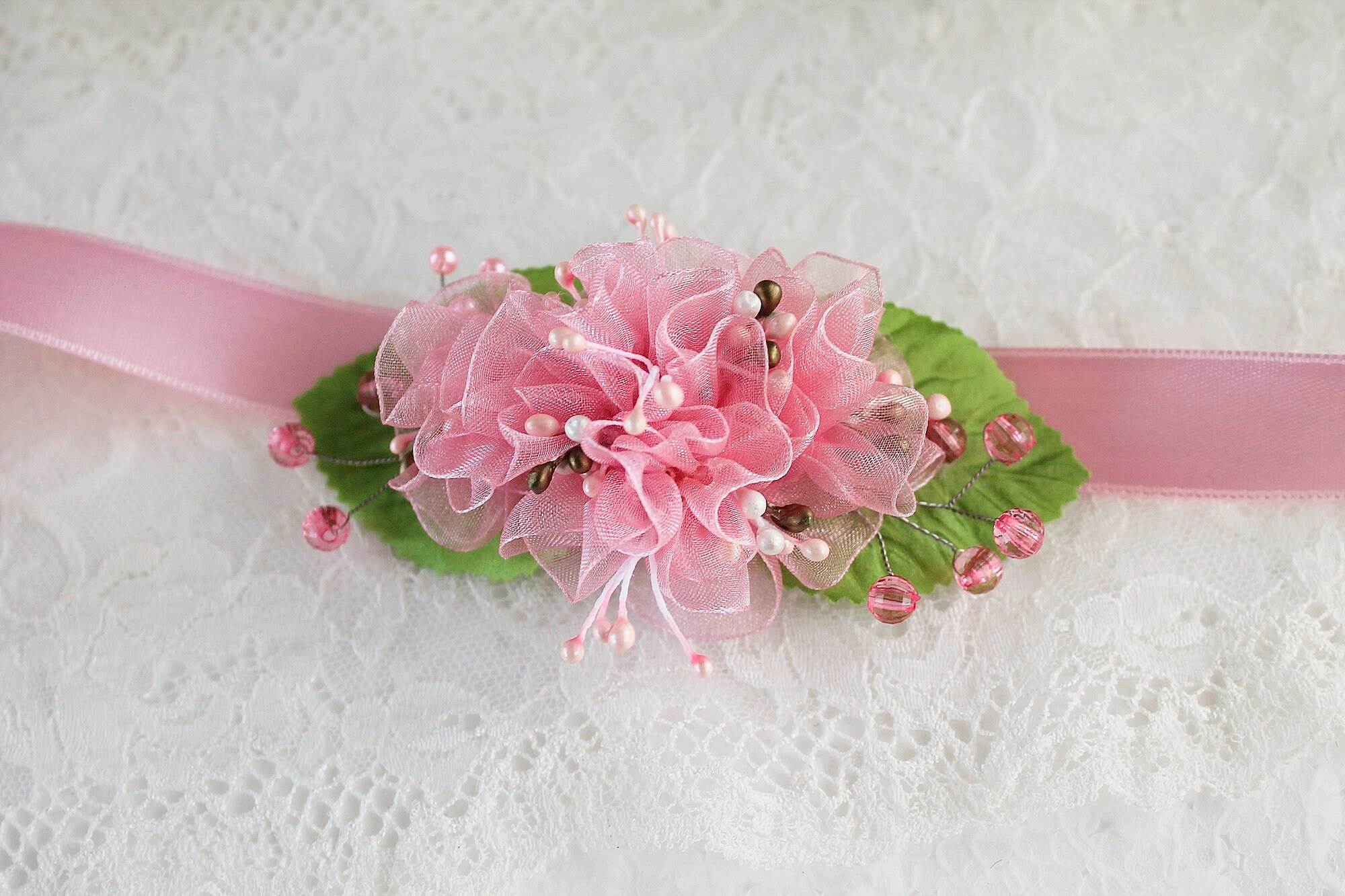 Cherry Blossom Wrist Corsage Pink Flower Bracelet Spring - Etsy