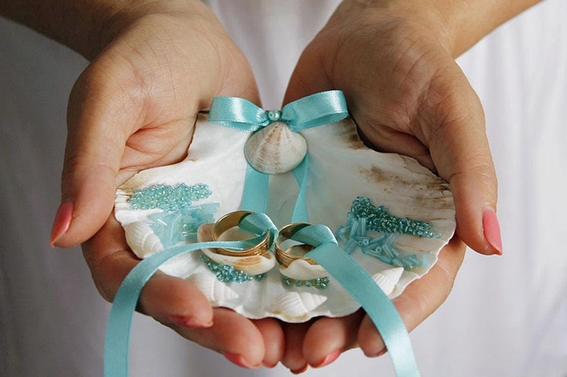 Turquoise Beach Wedding Seashell Ring Holder Ring Bearer | Etsy