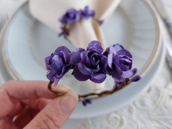 4 Pcs Purple Napkin Ring Holders Wedding Table Decor Set Purple Wedding Napkin Rings Rose Napkin Holders Bridal Shower Table Decor Etsy