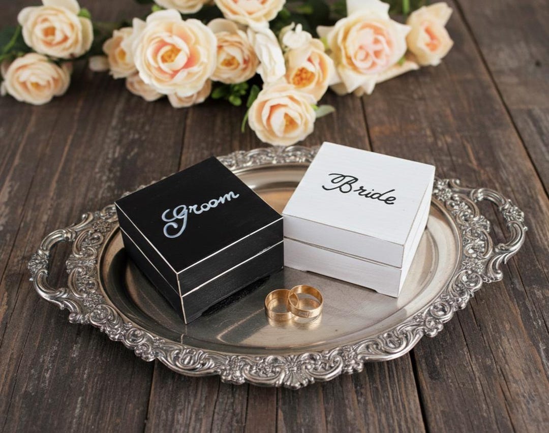 Personalized Wedding Ring Box Set, Rustic Wooden Ring Bearer Boxes for ...