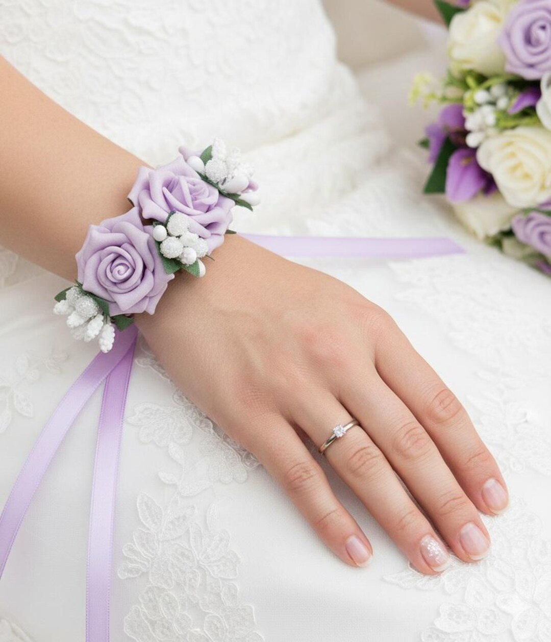 Lilac Rose Wrist Corsage – Lavender Woodland Bridal Corsage for ...