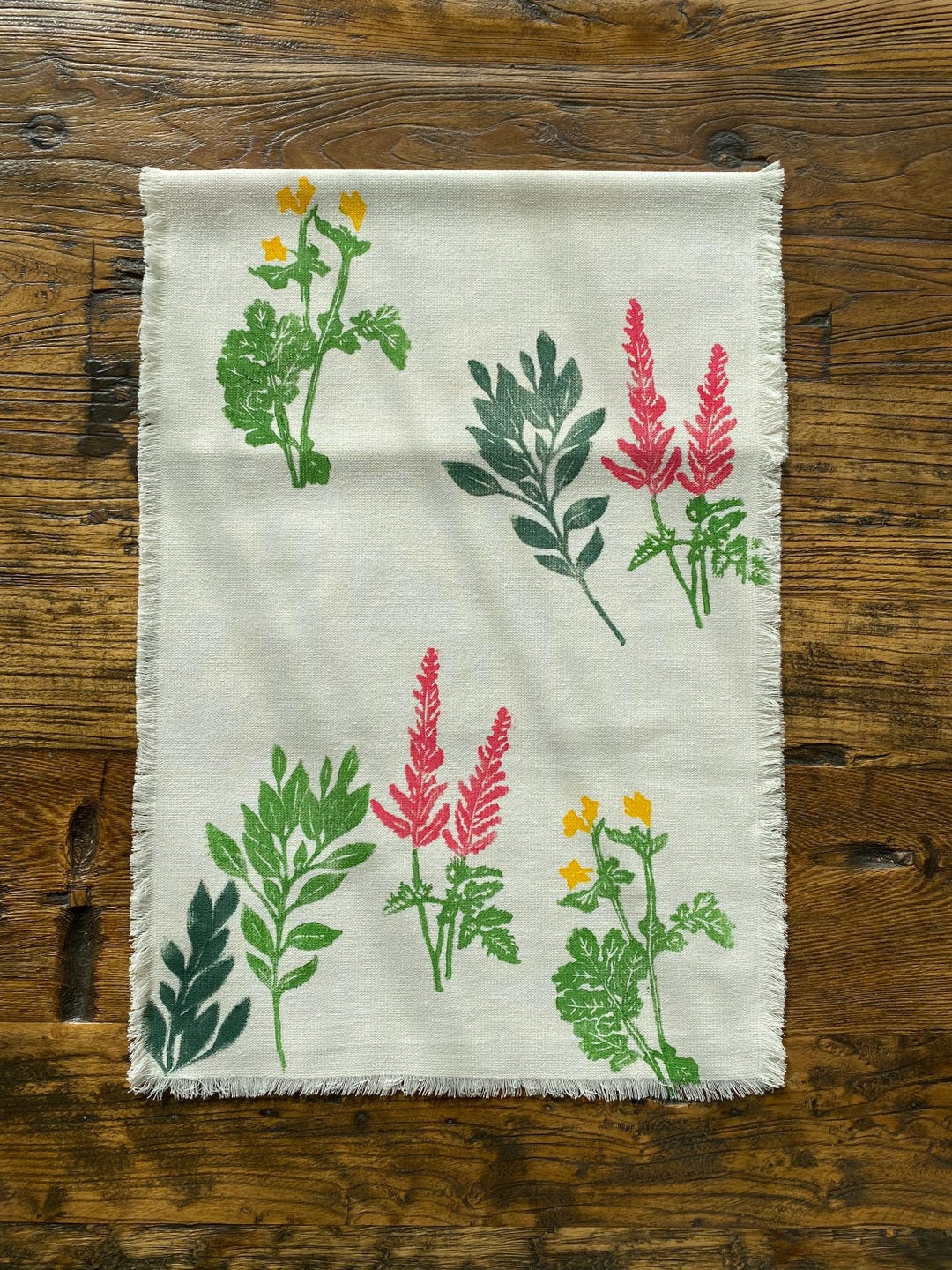 Floral Handprint Cotton Table Runner, Farm House Kitchen Table Decor ...