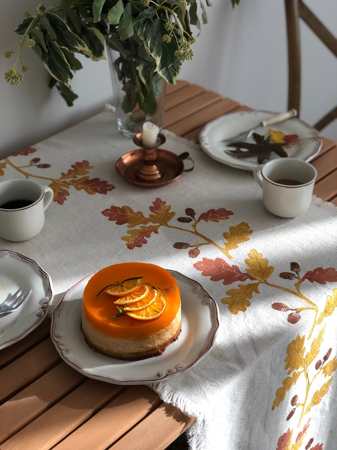 Handprinted Acorn Table Runner, Fall Table Linen, Unique Housewarming ...