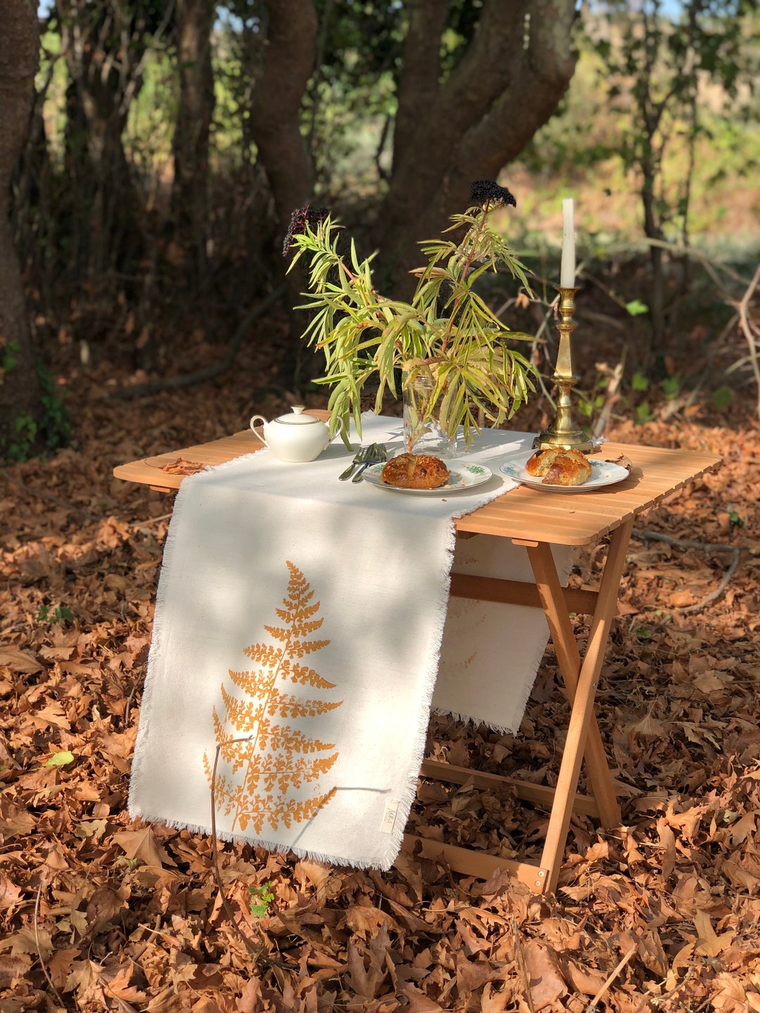 Fern Cotton Table Runner, Block Printed Table Runner, Autumn Kitchen ...