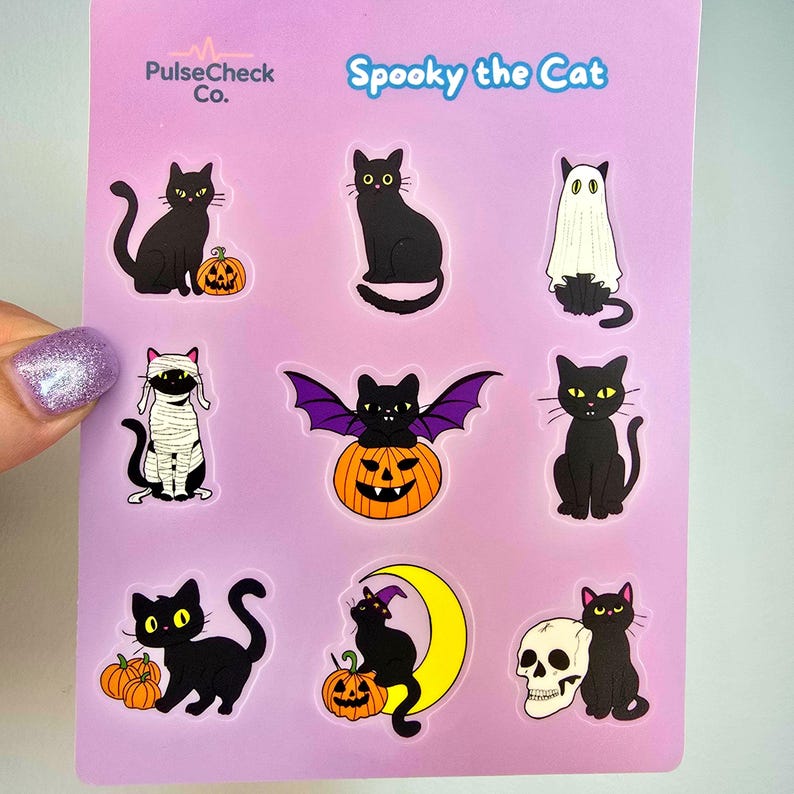 Spooky Black Cat Sticker Sheet: Fall Halloween Vinyl Decals - Etsy