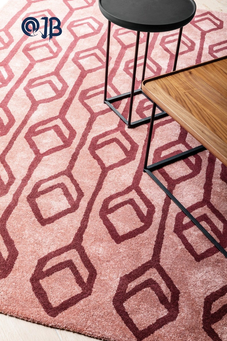 Premium New Modern Maroon Woolen Rug Hand Made Indian Designer - Etsy