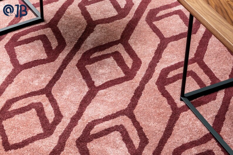 Premium New Modern Maroon Woolen Rug Hand Made Indian Designer - Etsy